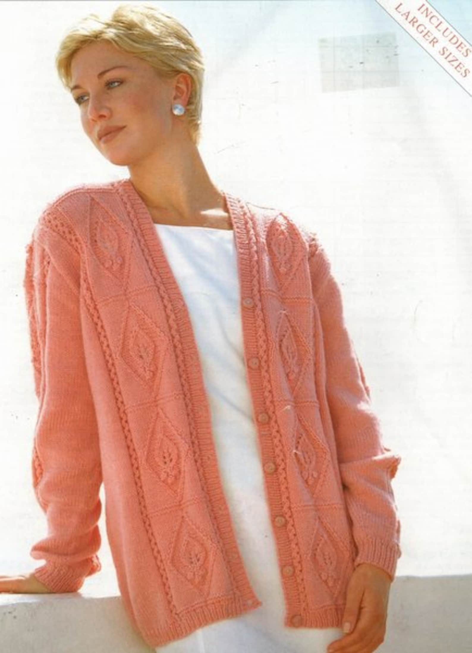 Large Sizes Cable Lacy Leaf Bobble Jacket Cardigan V Neck Womens Ladies ...