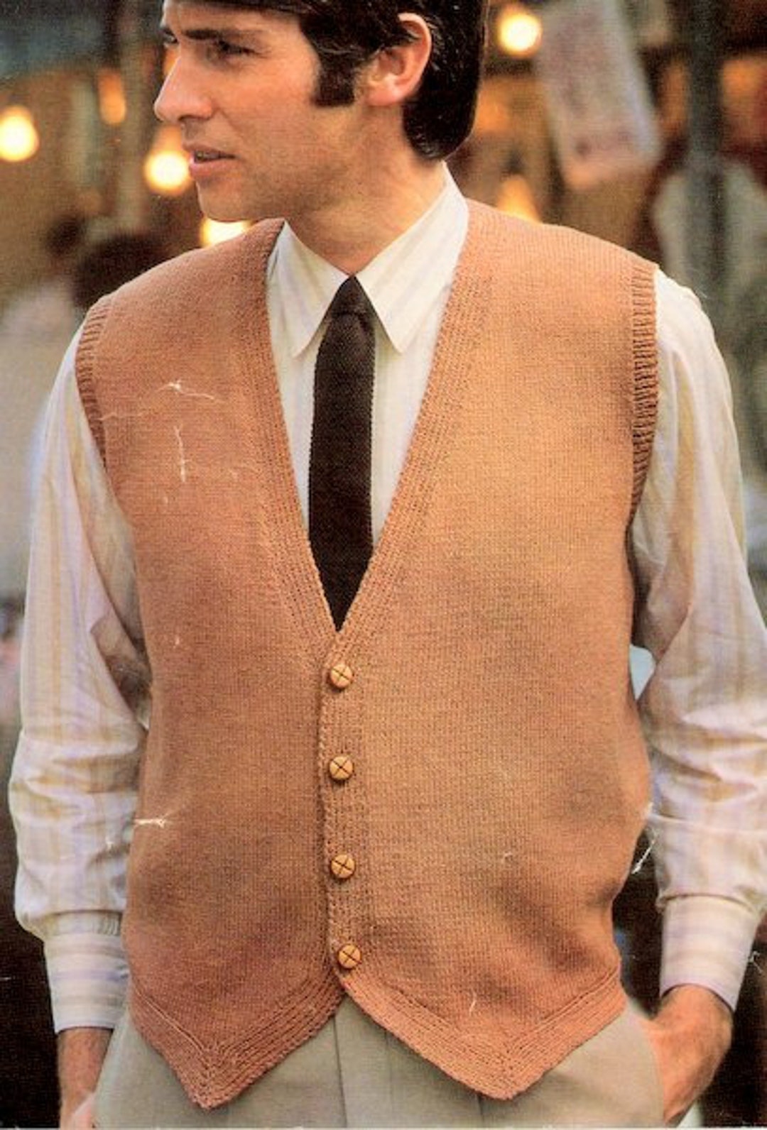 Vintage Mens Plain V Neck Sleeveless Slipover Waistcoat Vest Pointy ...