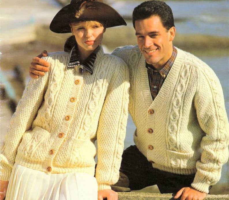 Aran Cardigans Man Woman Round & V Neck Pockets Raglan Traditional ~32 ...