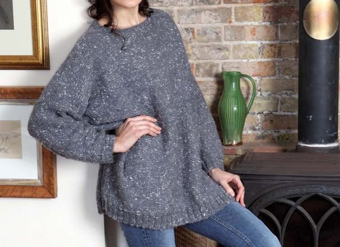 Easy Beginner Reverse Stocking Stitch Womens Oversized Tunic Sweater ...