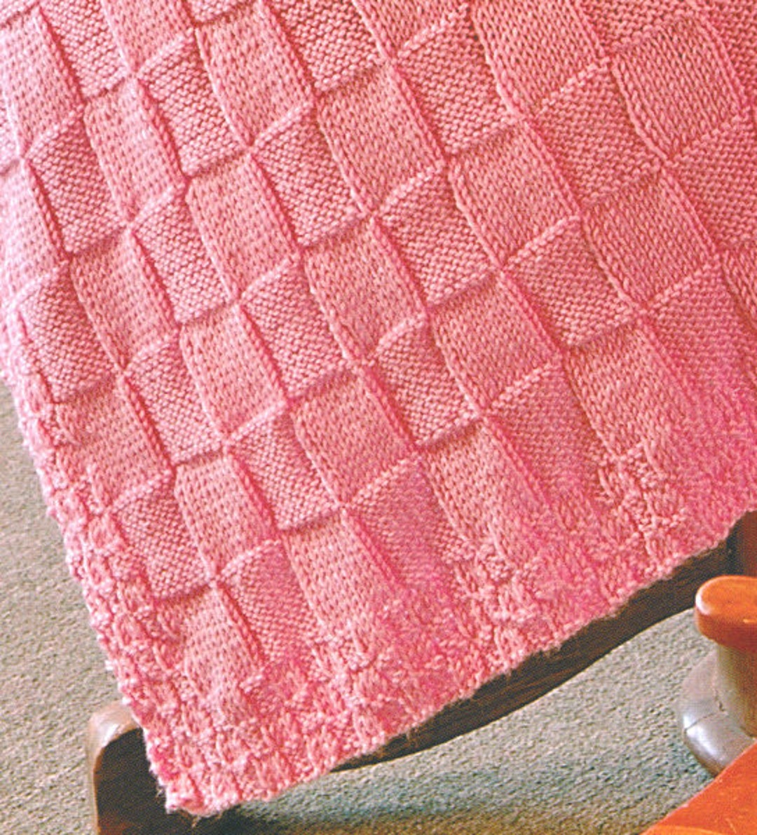 Easy Beginner Simple Plain & Purl Block Square Aran Baby Blanket 34" X ...