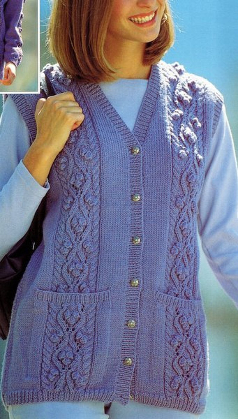 Womens Jacket/cardigan & Waistcoat Long V Neck Cable Bobble Panel ...