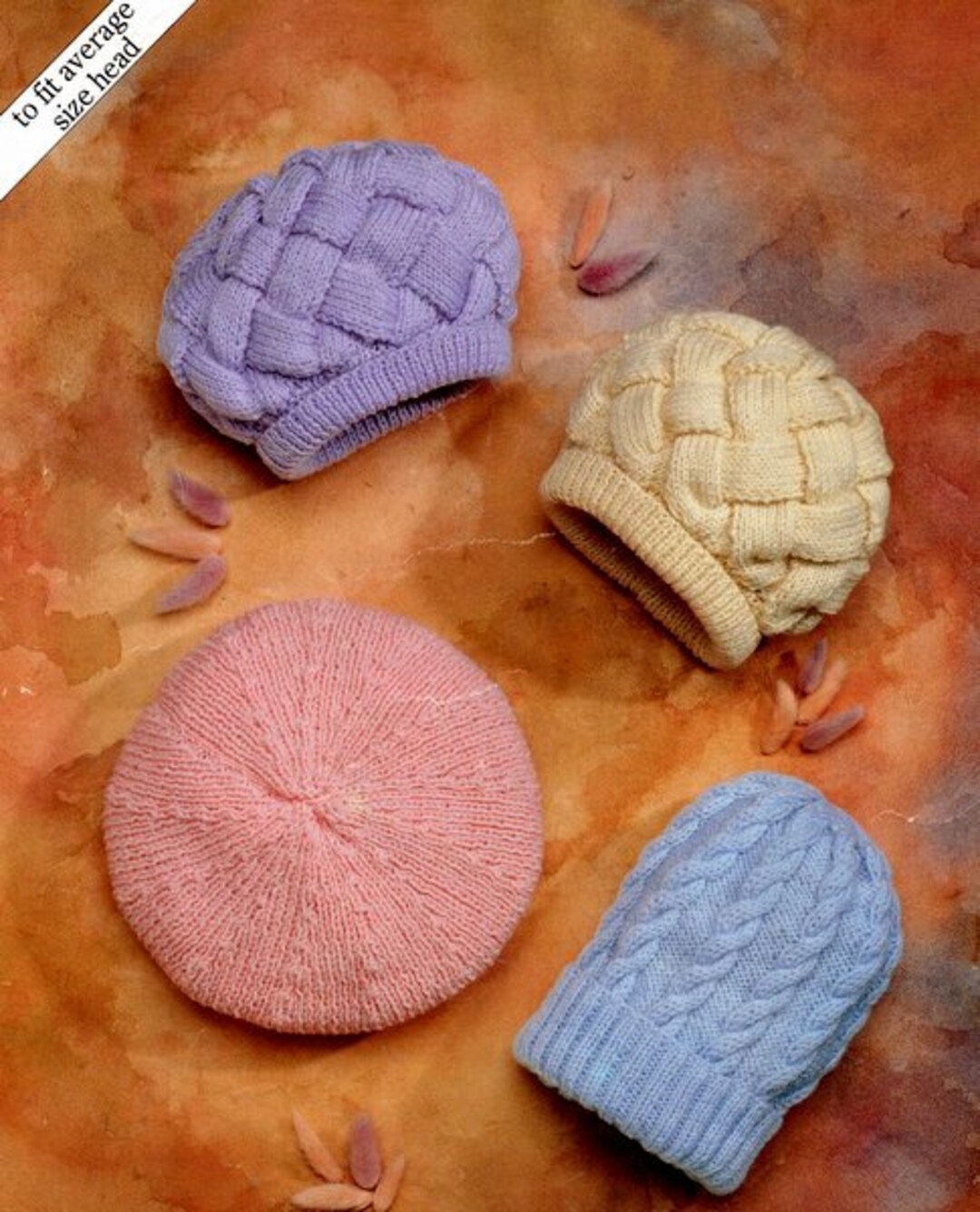 Womens Cable & Entrelac Hat Cap Beret Vintage ~ DK 8 Ply Light Worsted ...