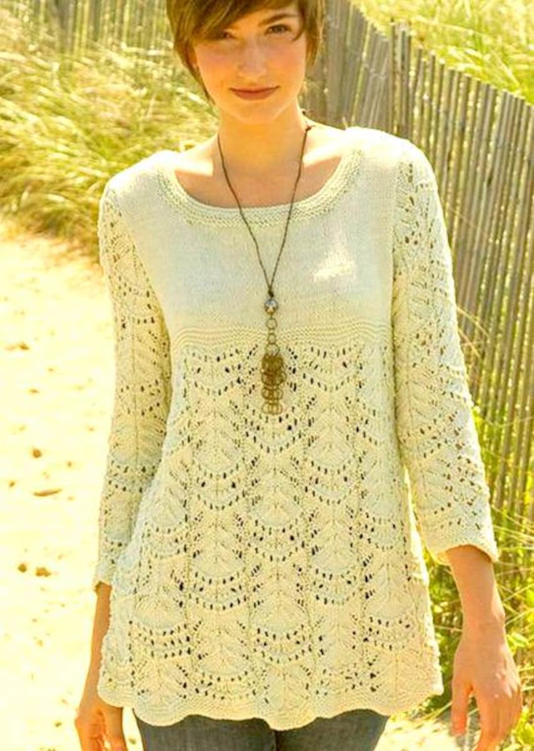 Womens Ladies Lovely Wavy Lace Pattern Tunic 36" - 50" DK Cotton Pdf ...