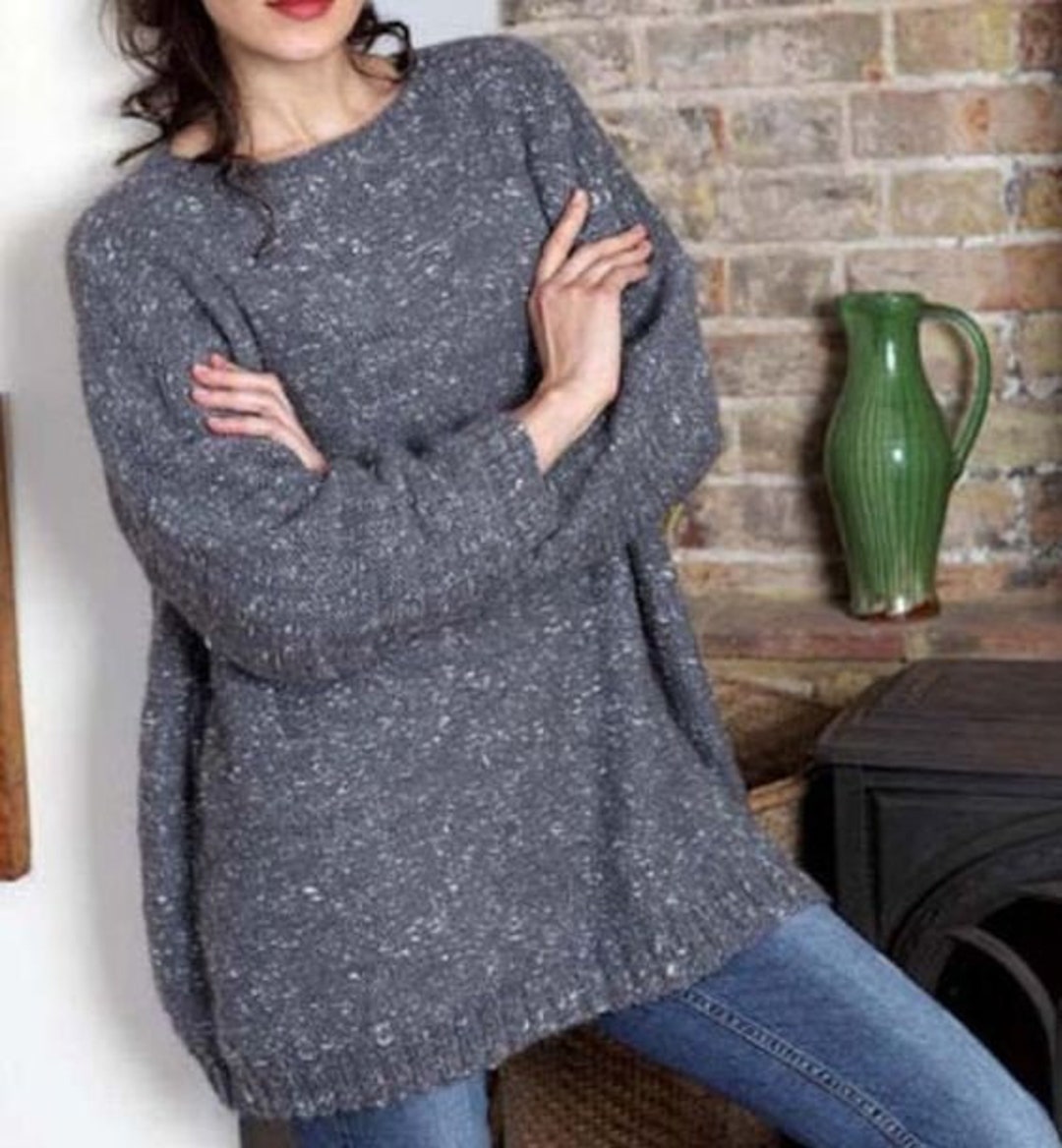 Easy Beginner Reverse Stocking Stitch Womens Oversized Tunic Sweater ...