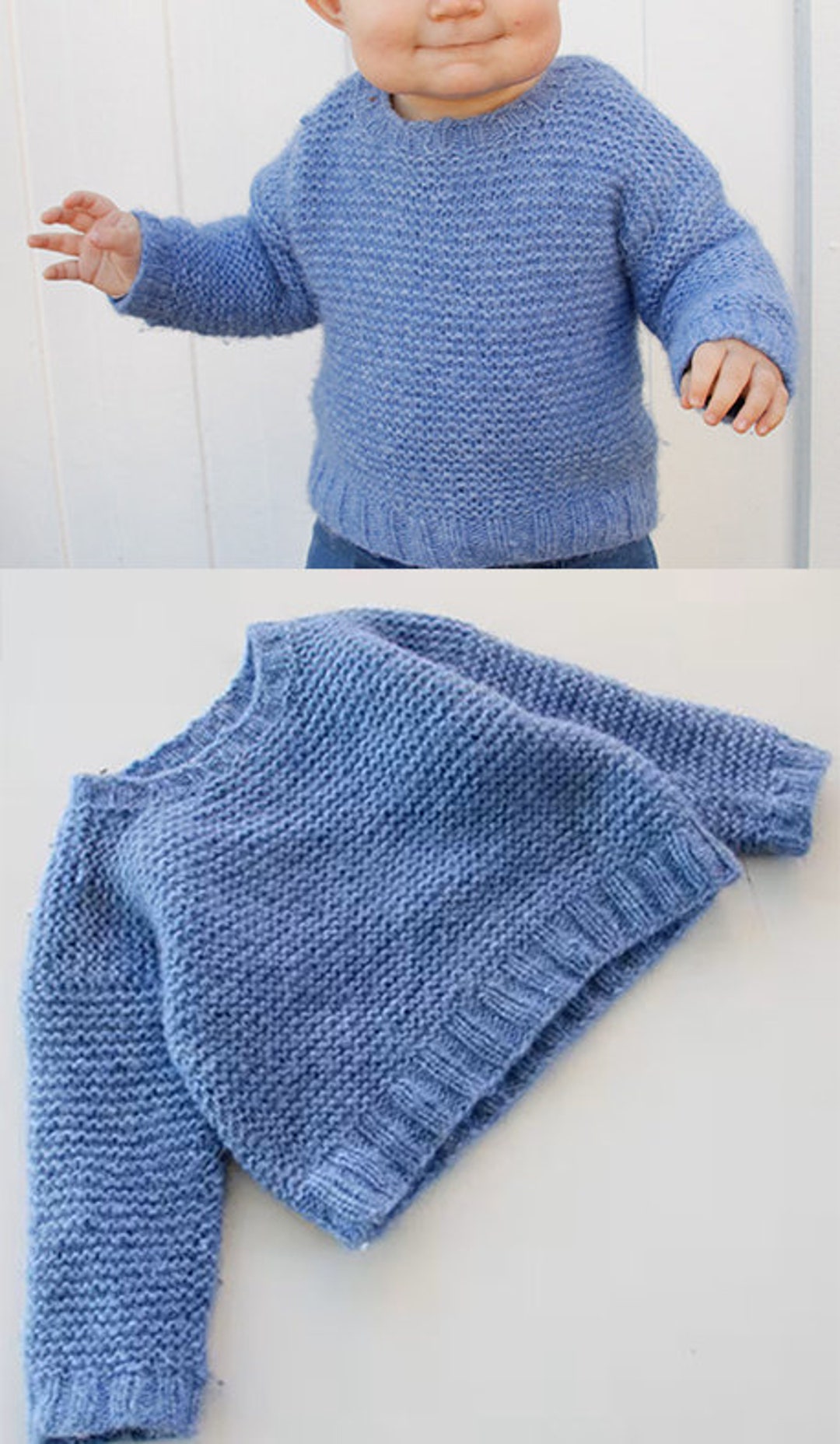 Easy Garter Stitch Baby Sweater Round Neck~ 6mth - 8 Years Toddler ...