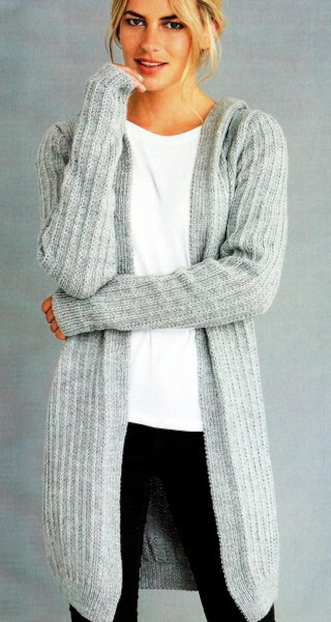 Woman's Easy Hooded Rib Longline Cardigan Jacket 32"- 50" Larger Sizes ...