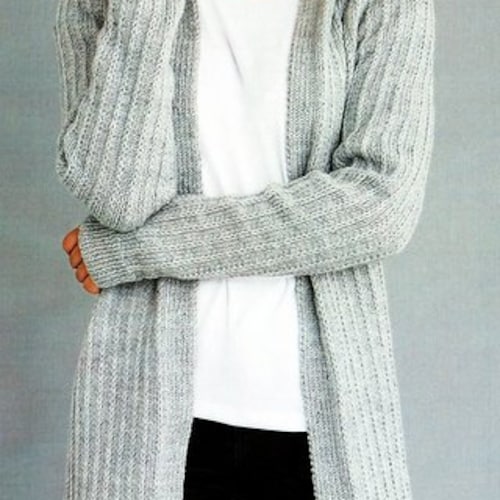 Woman's Easy Hooded Rib Longline Cardigan Jacket 32 - Etsy