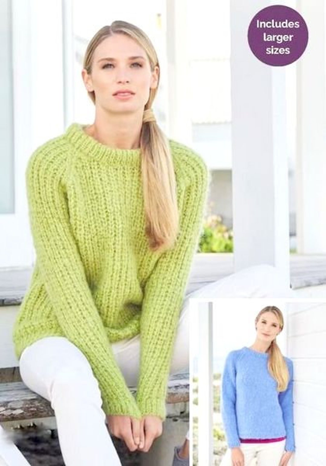 Easy Larger Plus Sizes Womans Rib or Plain Sweater Round Neck 32" - 54 ...