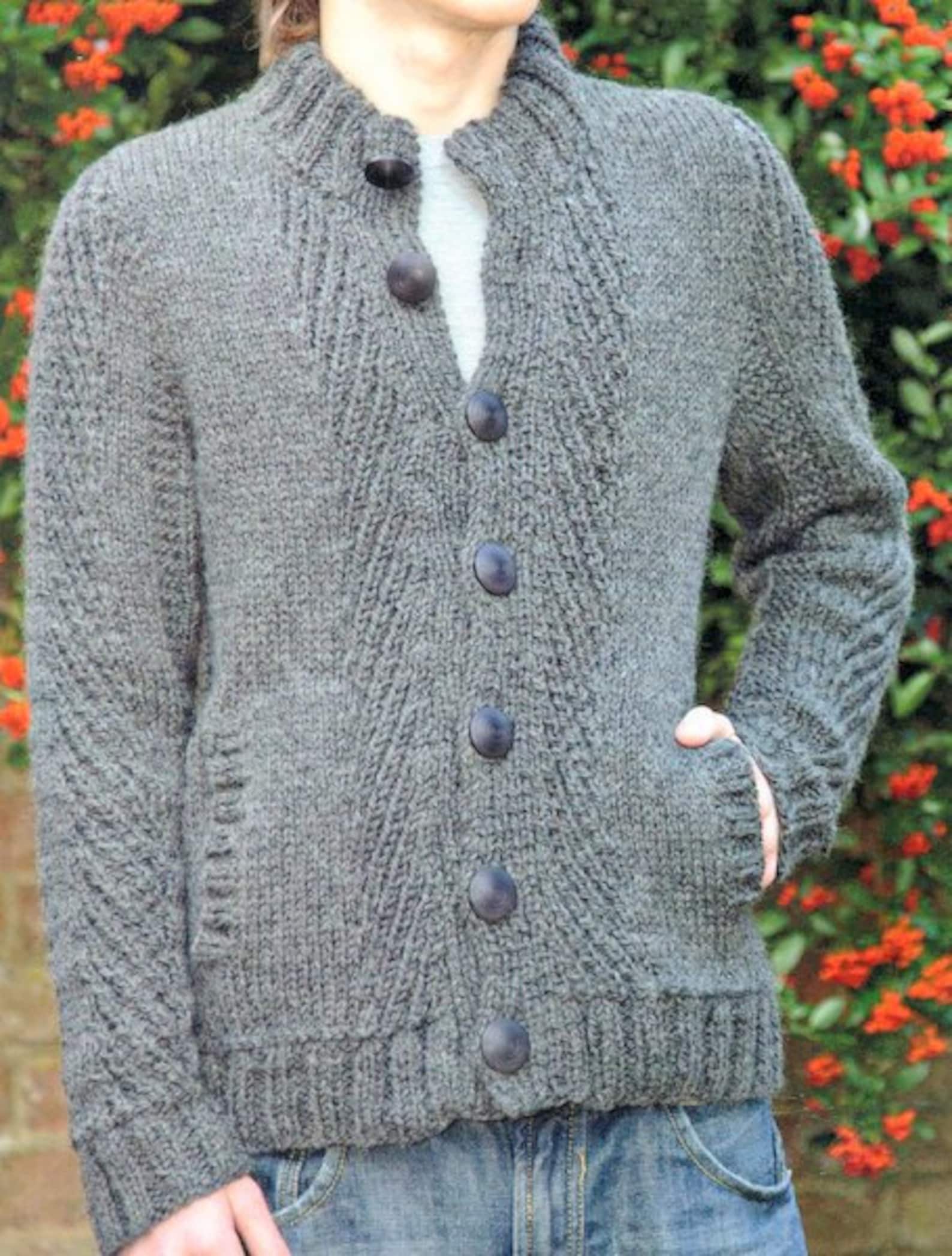 Easy Chunky Mens Ribbed Textured High Round Neck Jacket Cardigan ...