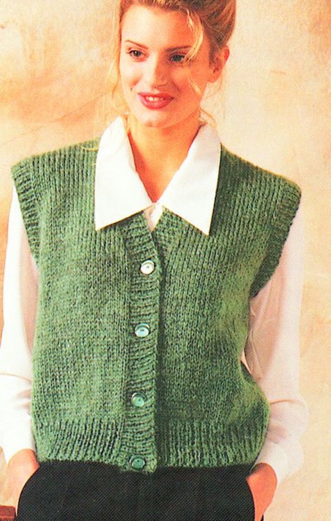 Easy Stocking Stitch V Neck Pockets Sleeveless Vest Waistcoat Gilet ...