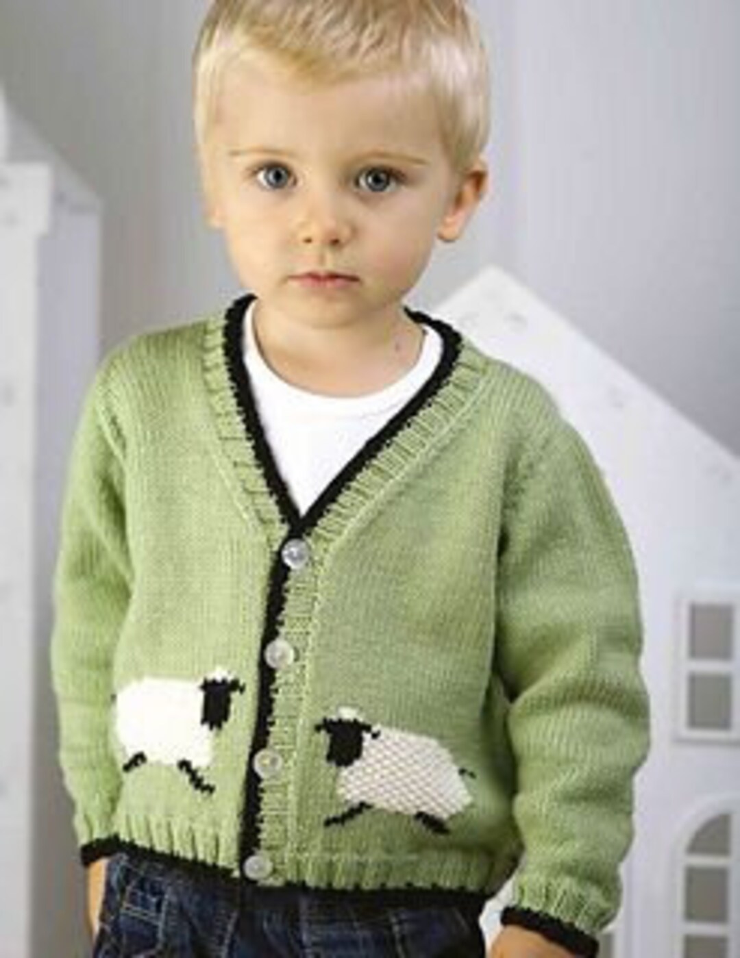 Sheep Motif Cardigan, Boy or Girl V Neck, Intarsia, 0 -5 Years ~ DK 8 ...