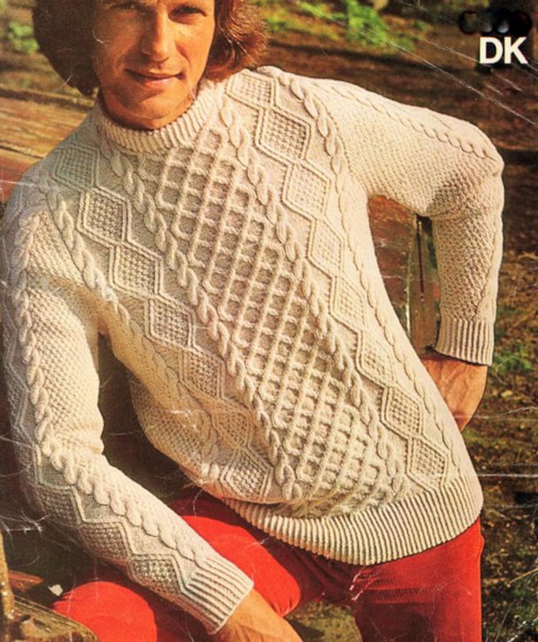 Mens Aran Style Traditional Cable Crew Neck Fishermans Sweater 38"-42 ...