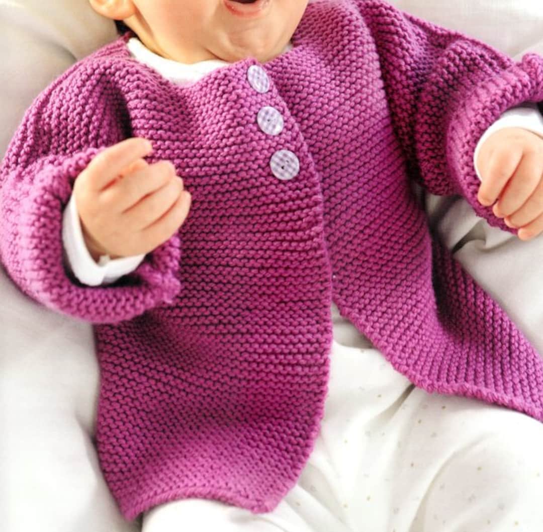 Easy Beginner Baby Child's Jacket Cardigan Garter Stitch 20" - 28" ~ DK ...