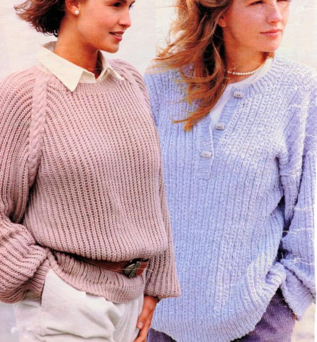 Three Womens Rib Sweaters 32" - 38" Aran Worsted 10 Ply & DK 8 Py Light ...