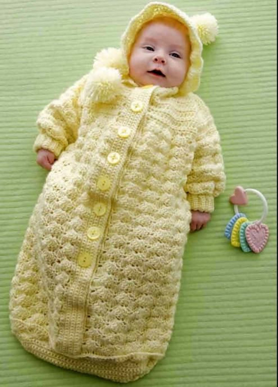 Baby Cocoon Bunting Sleeping Bag Pom Pom Hood Shell Pattern 0-6 Months ...
