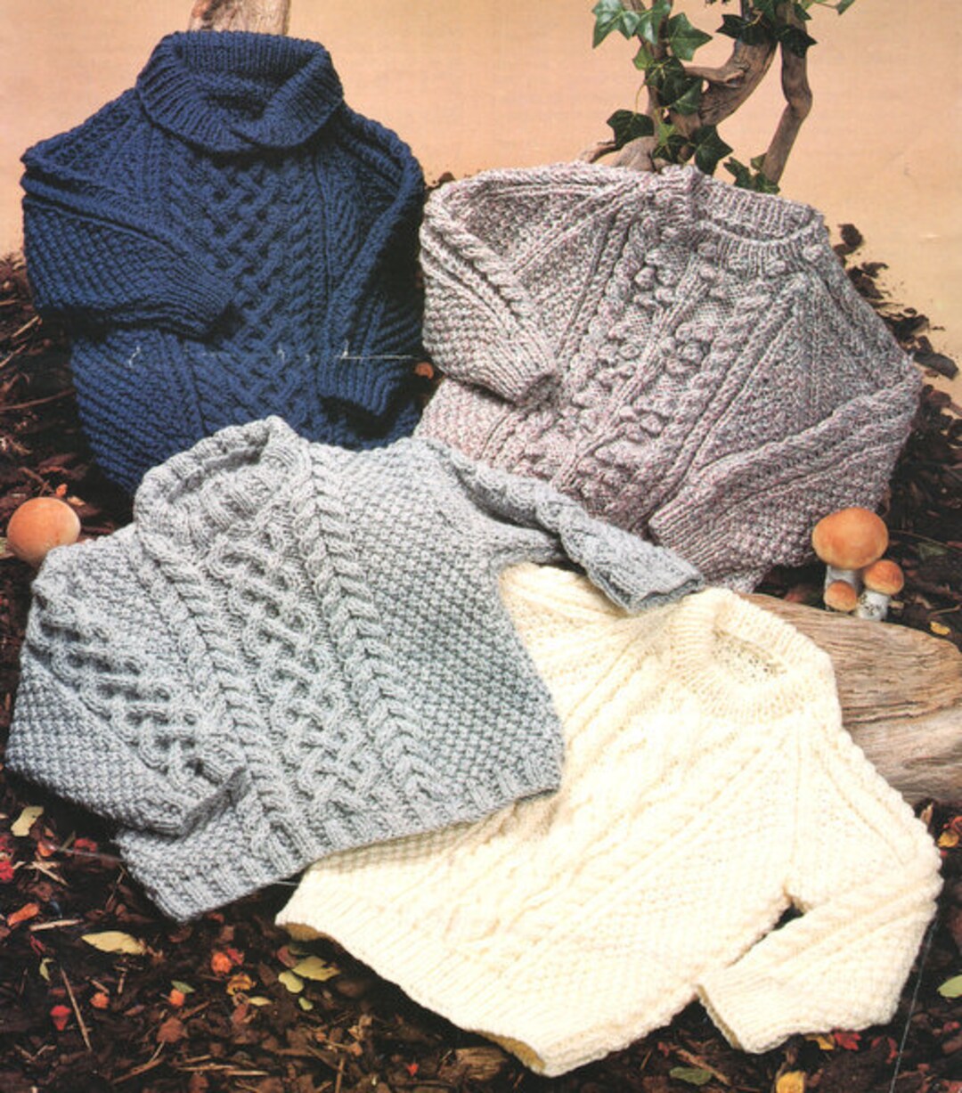 Versatile Baby Knitting Pattern for 4 Aran Sweaters 18" - 28" ~ Aran 10 ...