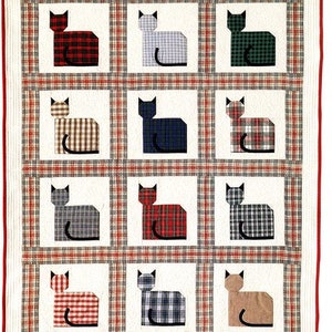 Digital Pattern Classic Cat Patchwork Quilt Sewing Pattern 36" X 46 ...