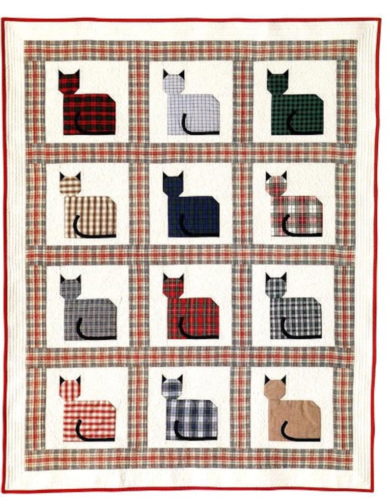 Digital Pattern Classic Cat Patchwork Quilt Sewing Pattern 36" X 46 ...