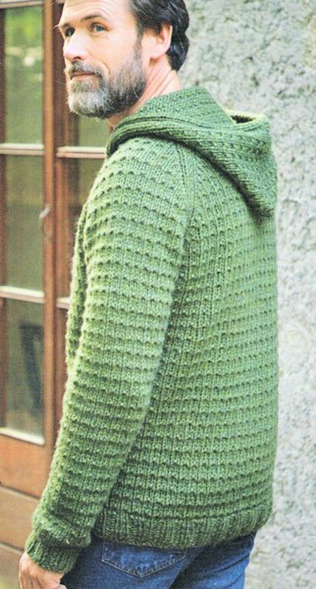 Mens Knitted Hoodie Hood Jacket Textured Pockets 48" - 58" Super Bulky ...