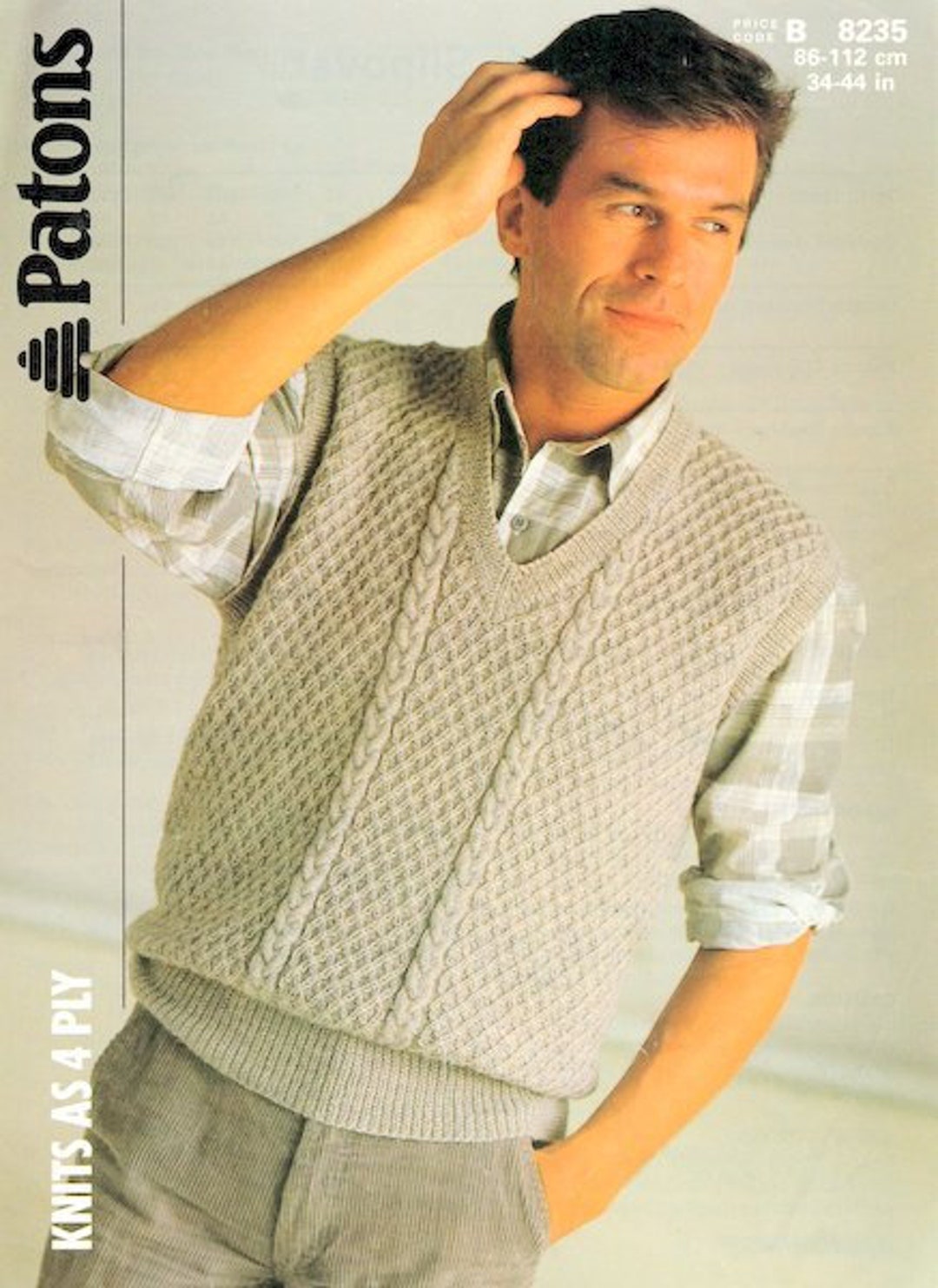 Mens Trellis & Cable Pattern V Neck Slipover Waistcoat Sleeveless ...