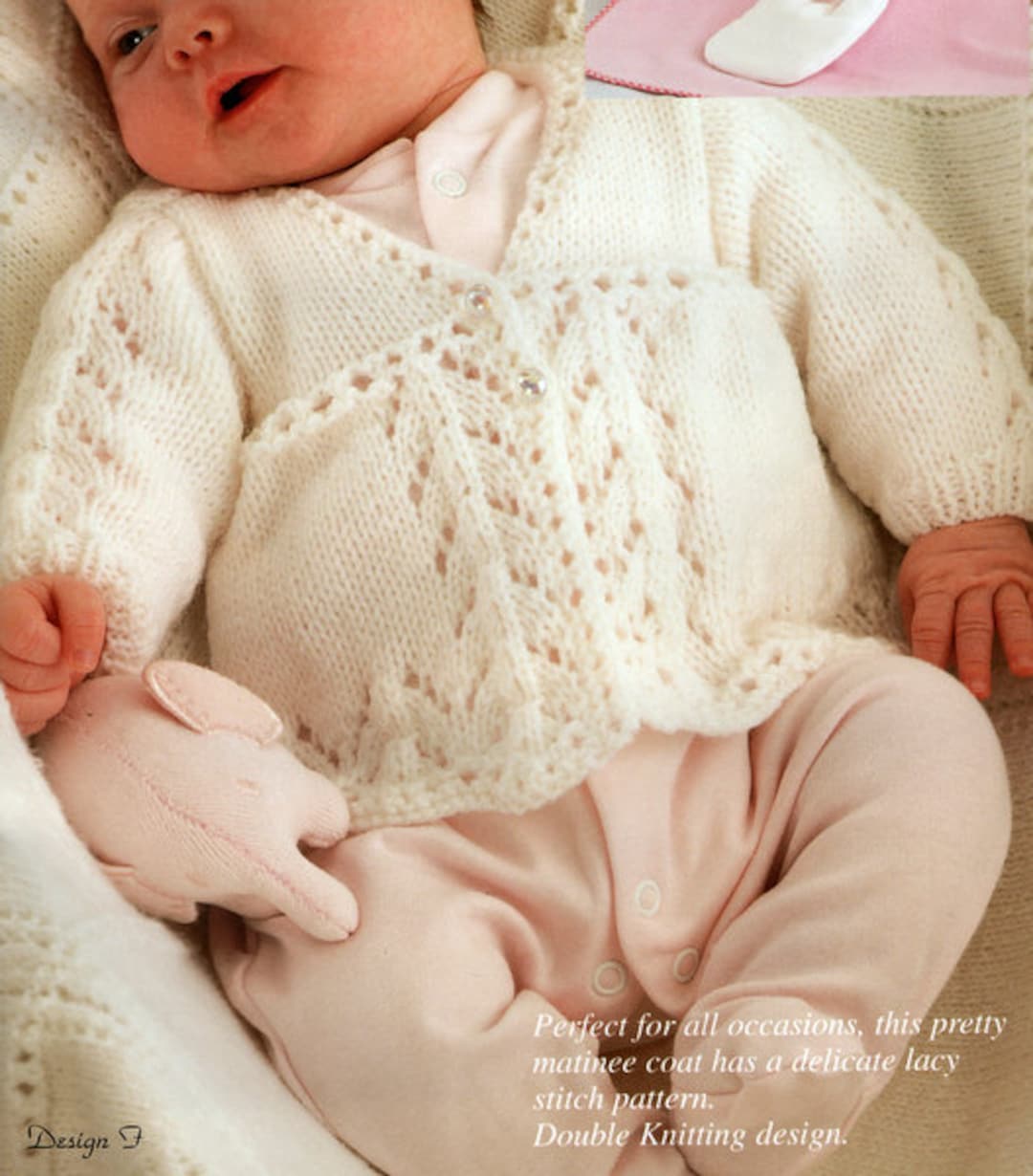 Baby Matinee Coat, V Neck, Lace , Open Work, Premature 10 - 16" ~ DK 8 ...