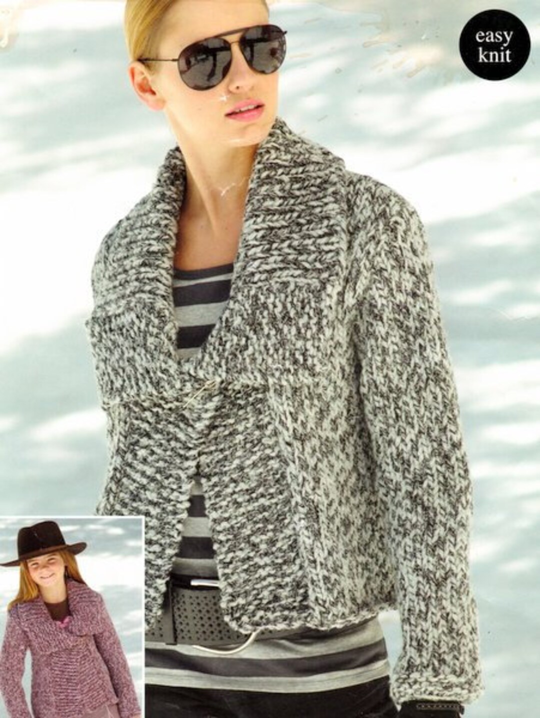Womens Girls Easy Knit Short Jacket Collar Super Chunky Super Bulky ...