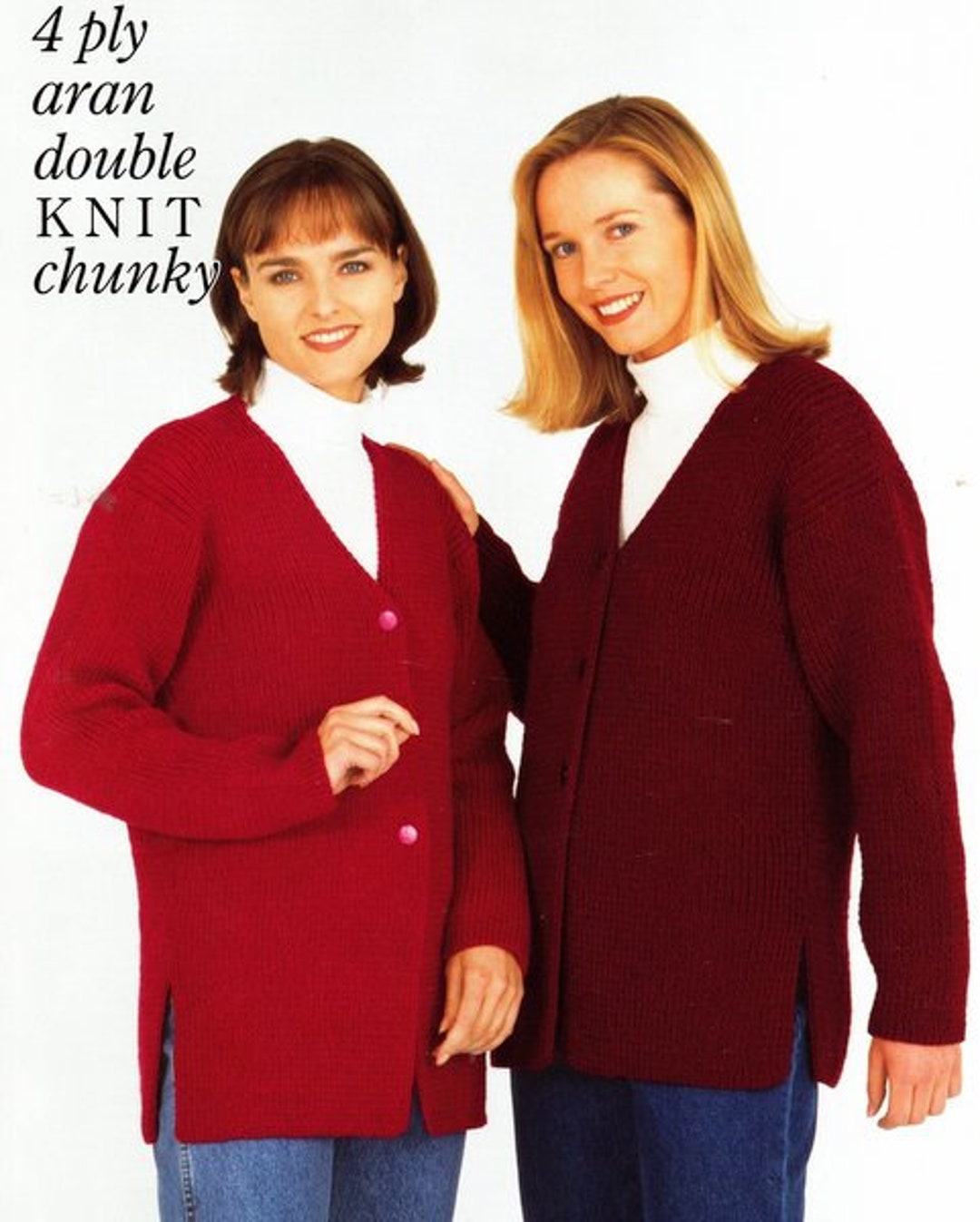 Womens Long Fisherman's Rib V Neck Jacket/cardigan Side Vents 32" - 46 ...