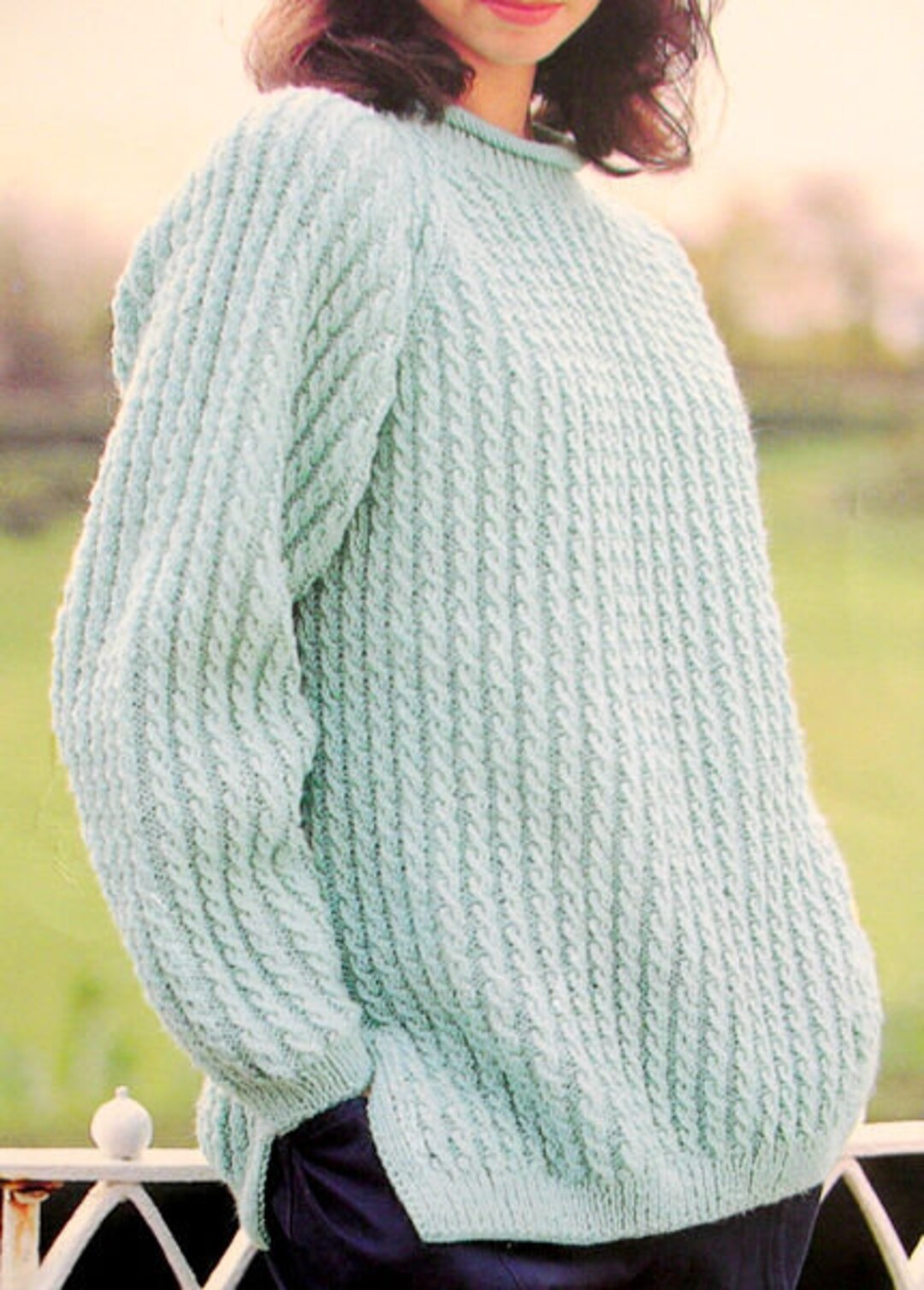 Easy Cable Raglan Sweater With Rolled Neck Side Vents Womens ~ 30" - 40 ...