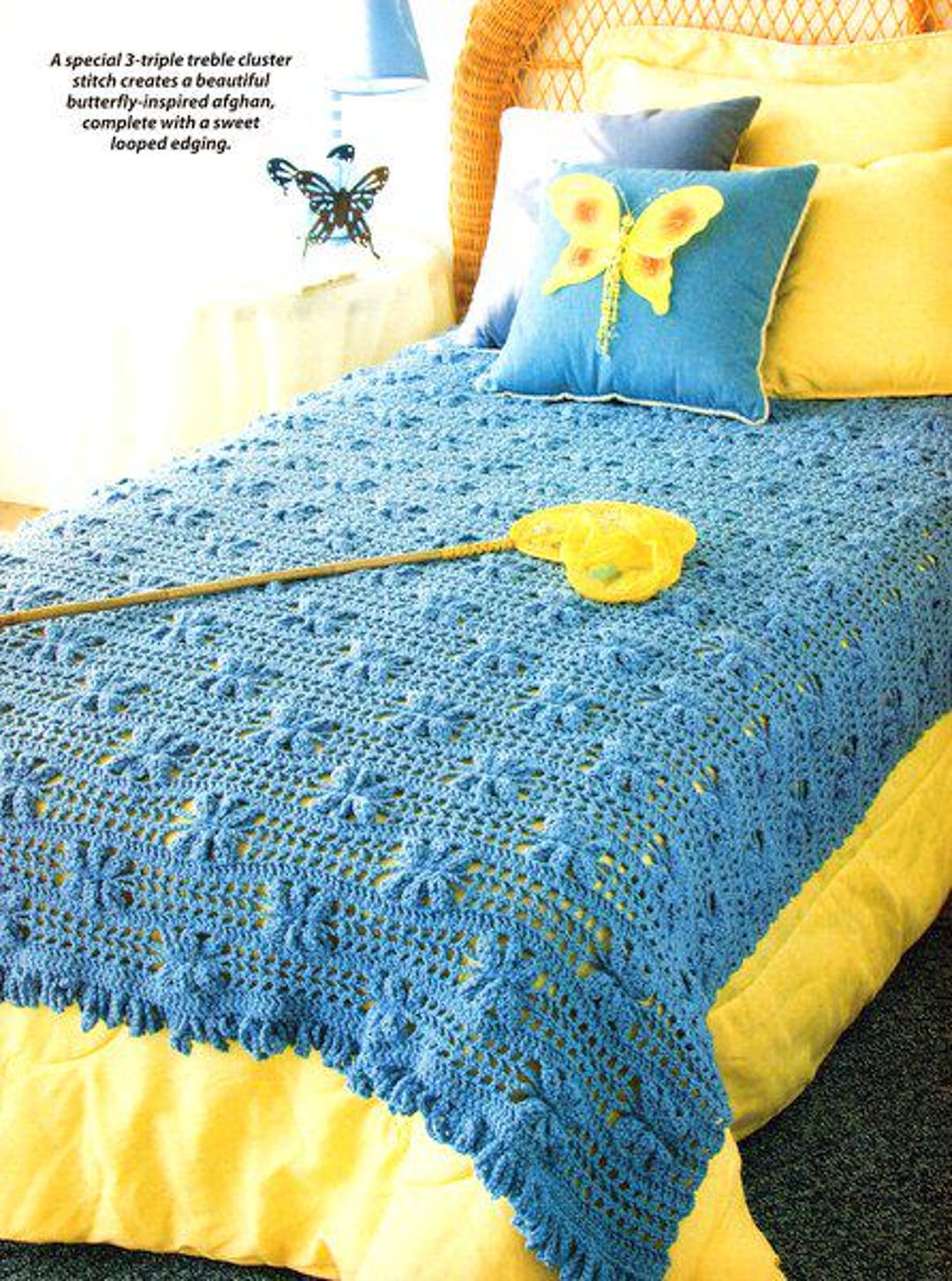 Crochet Butterfly Afghan Blanket Bedspread 62" X 73" Fringe Worsted ...