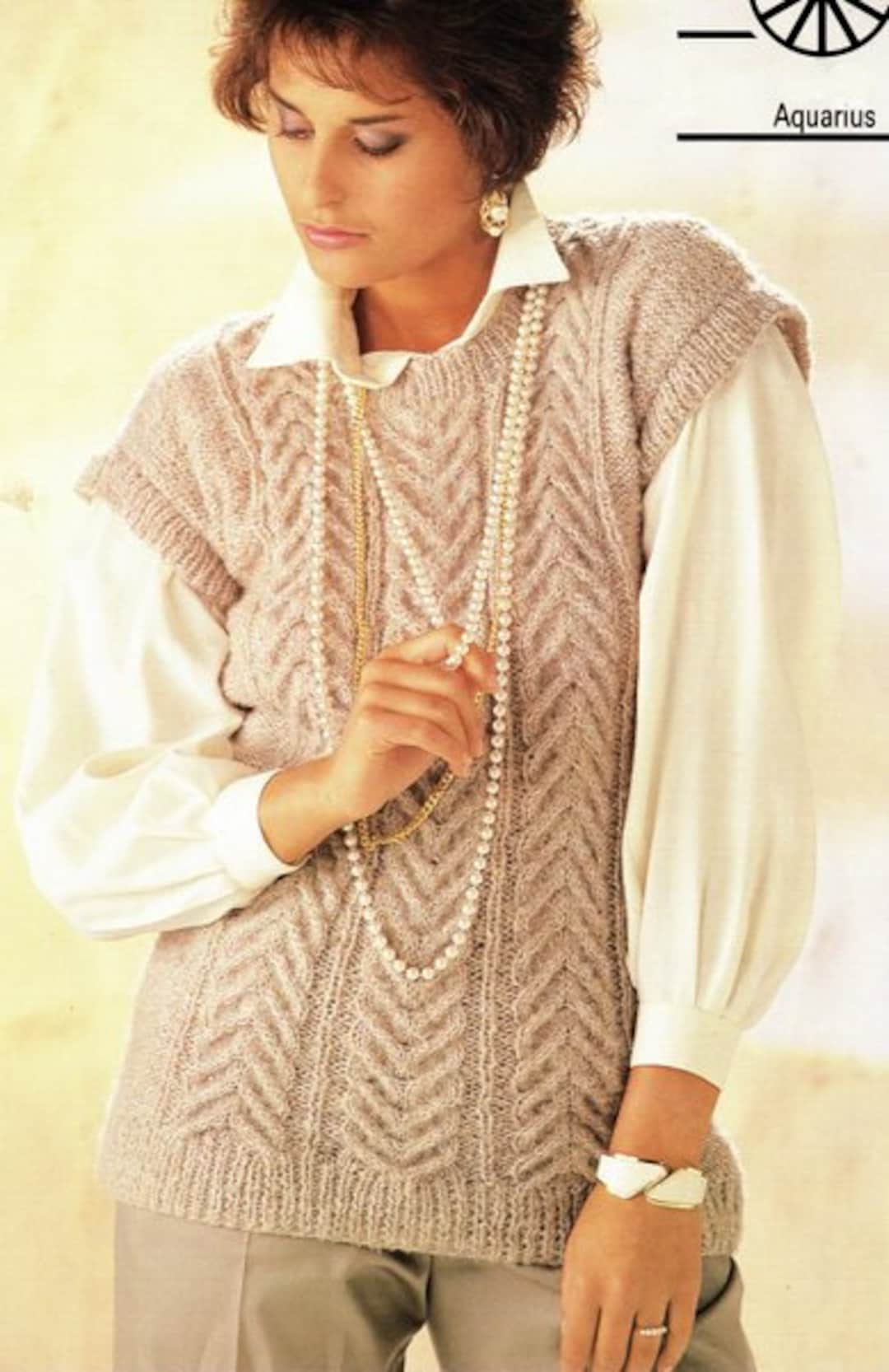 Cable Slipover Scoop Round Neck Top With Cap Sleeves Jumper 30"-40" DK ...