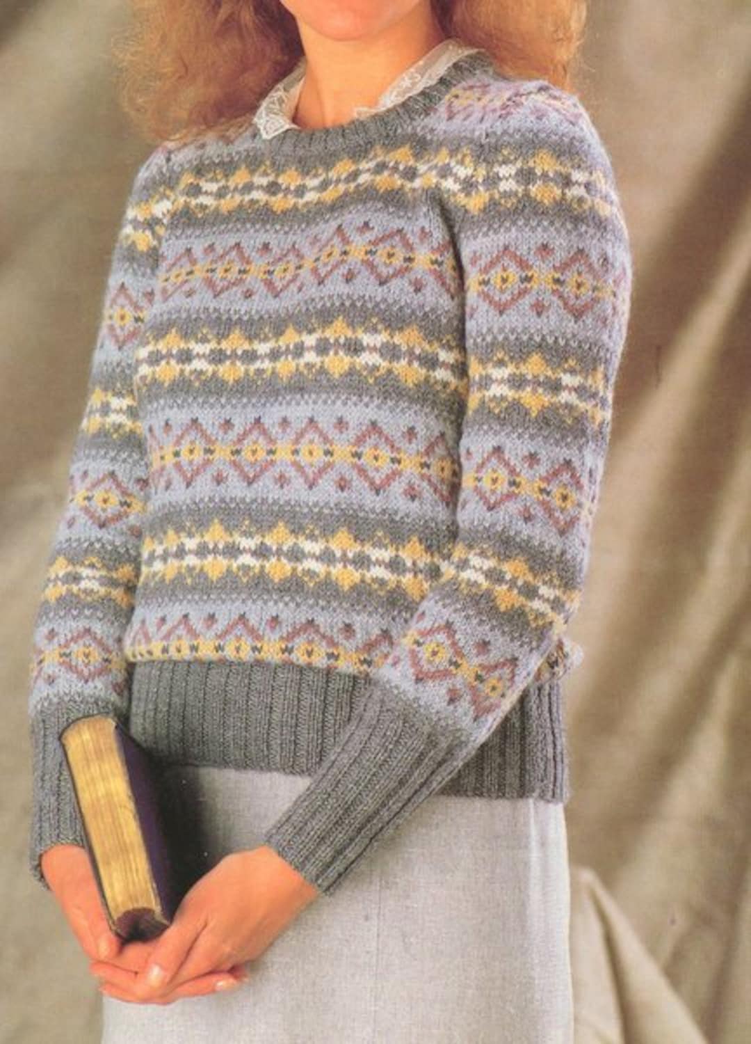 Fair Isle Round Neck Womens Sweater Jumper 30" - 40" DK 8 Ply Light ...