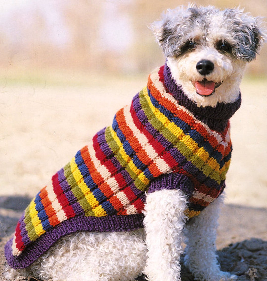 Dog Coat Sweater With Stripes to Knit- Fits Small to XL Dogs ~ Aran ...