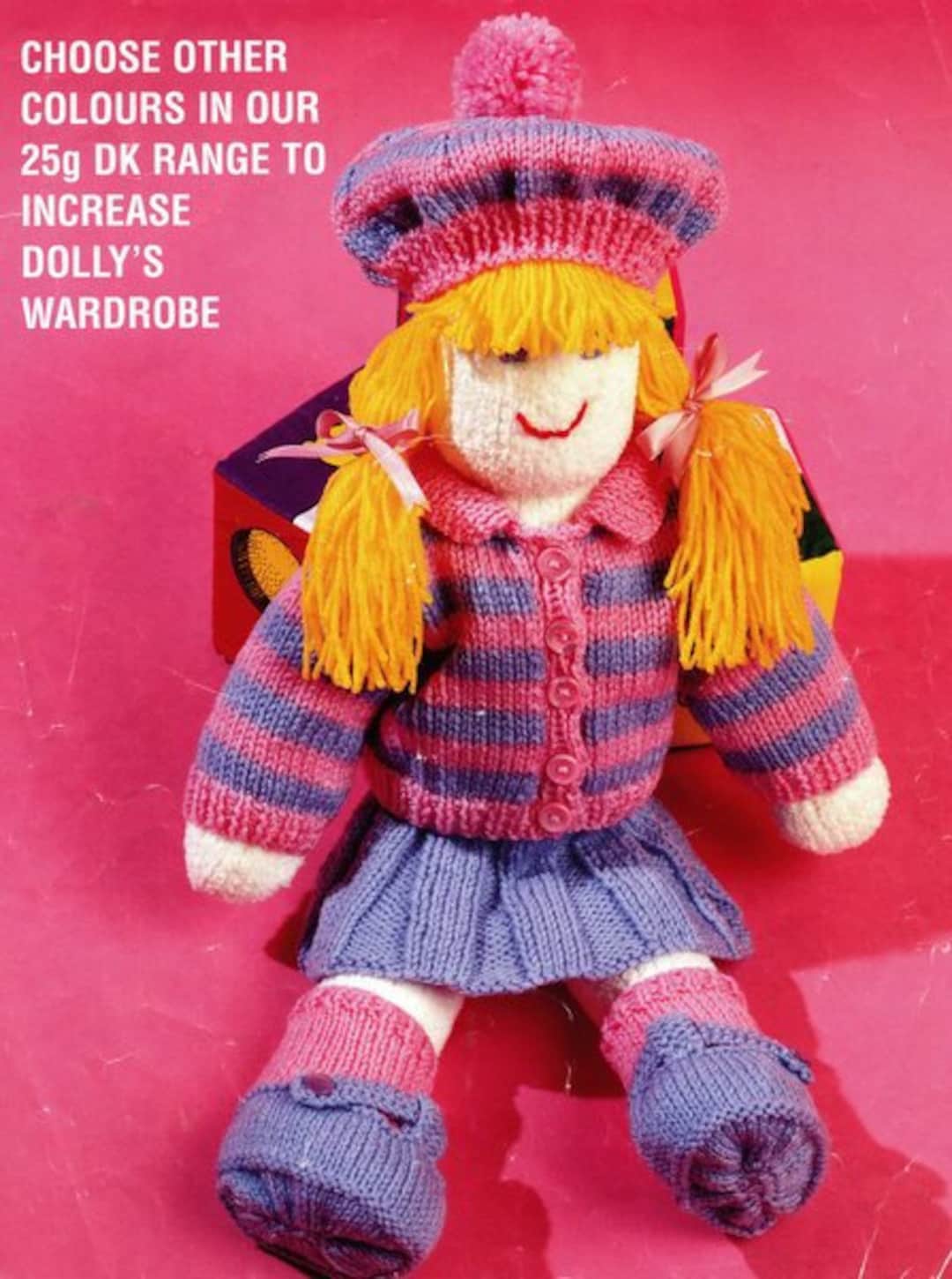 Cute Knitted Rag Doll 19" With Clothes Knit in DK 8 Ply Light Worsted ...