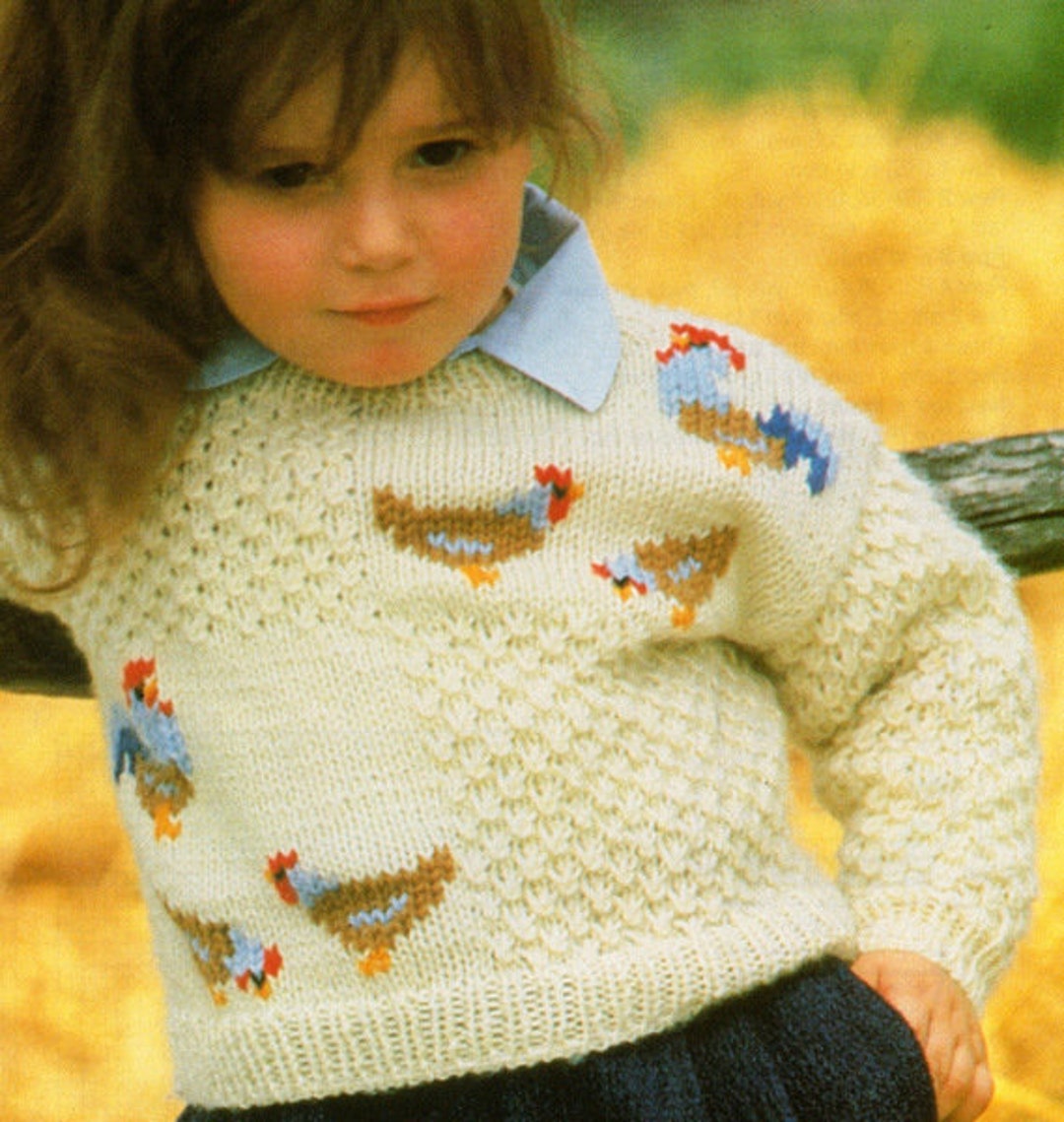 Sweater Baby Children Knitting Pattern Chicken Bird Motif Picture ...
