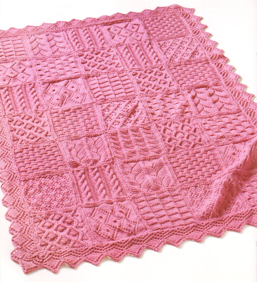 Showpiece Sampler Blanket Afghan Throw Knit in Squares With Lacy Edge 4 ...