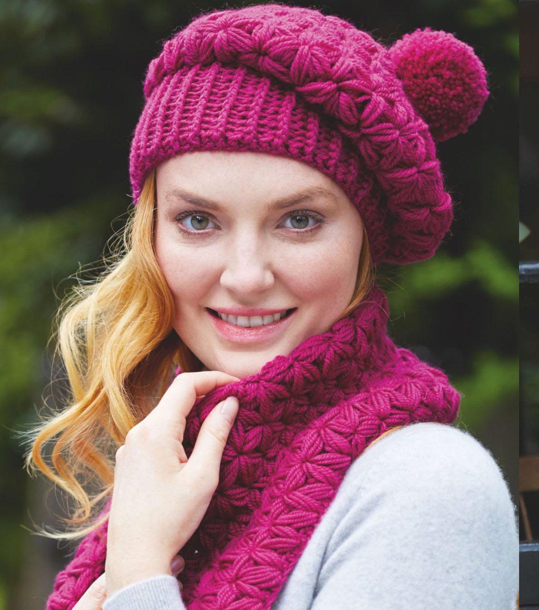 Crochet Beret Hat & Snood Pattern One Size ~ Aran Medium Yarn 10 Ply ...