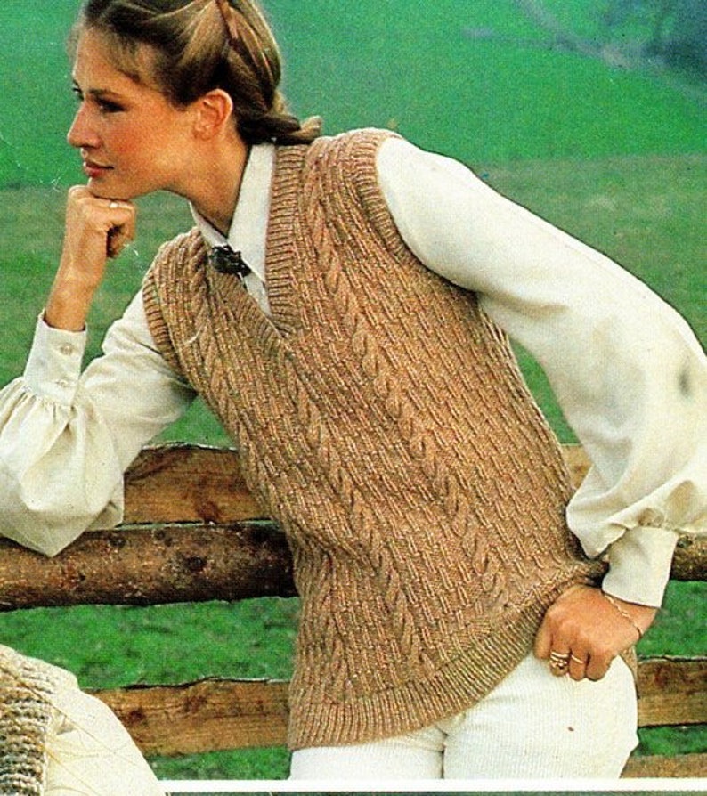 Cable Textured Slipover Top & Waistcoat Vest V Neck Womens 34" - 38 ...