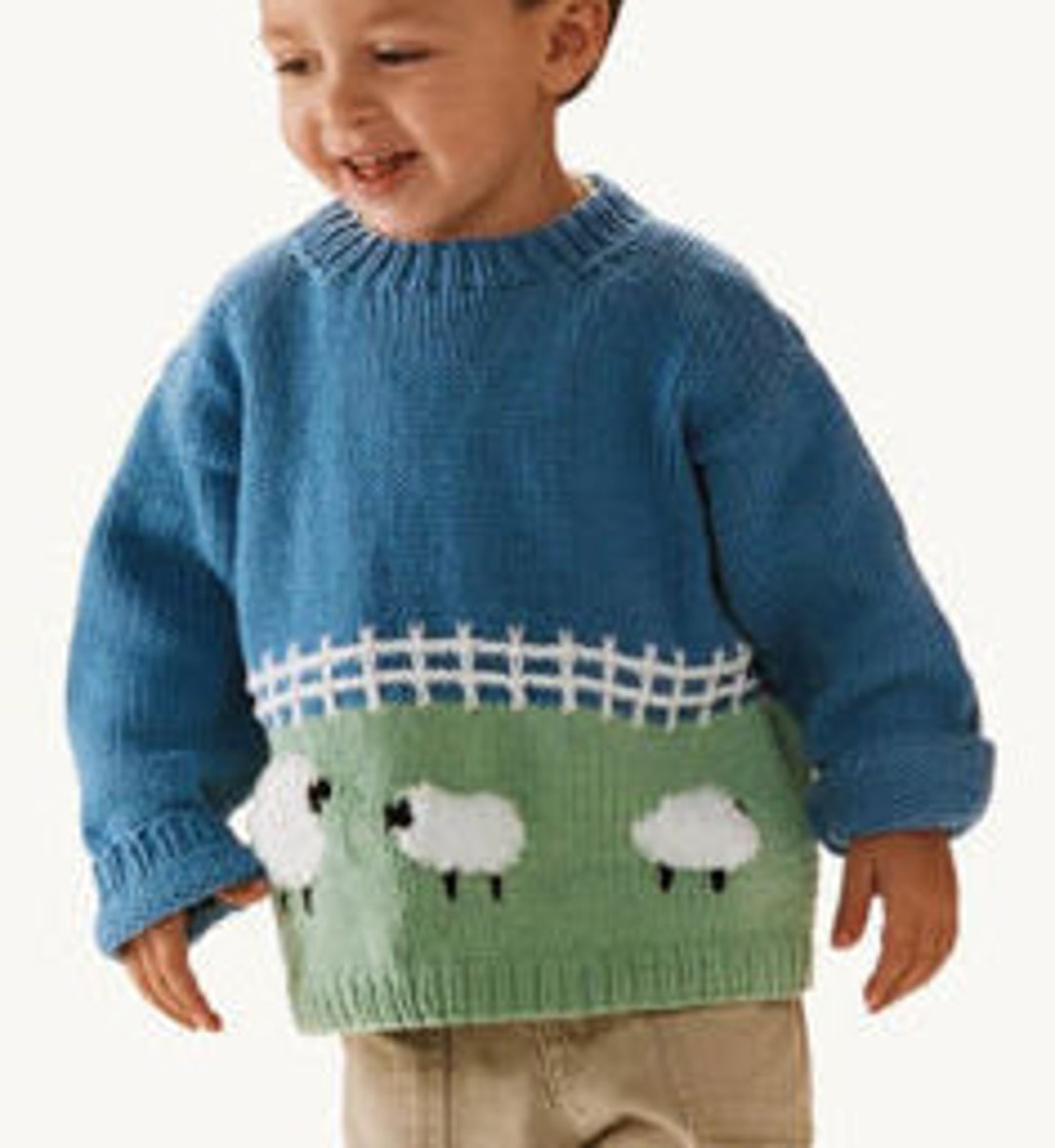 Baby Toddler Sheep Motif Sweater Boy Girl 28" - 34" Aran Cotton 10 Ply ...
