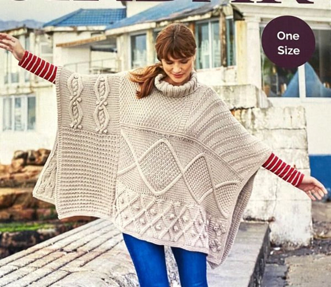 Sampler Stitch Poncho Chunky Wrap Polo Neck One Size Chunky Bulky 12 ...