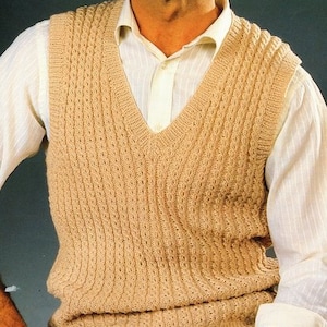 Men's V-neck Cable Slipover Vest Knitting Pattern 4 Ply or Men's V-neck Cable Slipover Vest Knitting Pattern 4 Ply or
