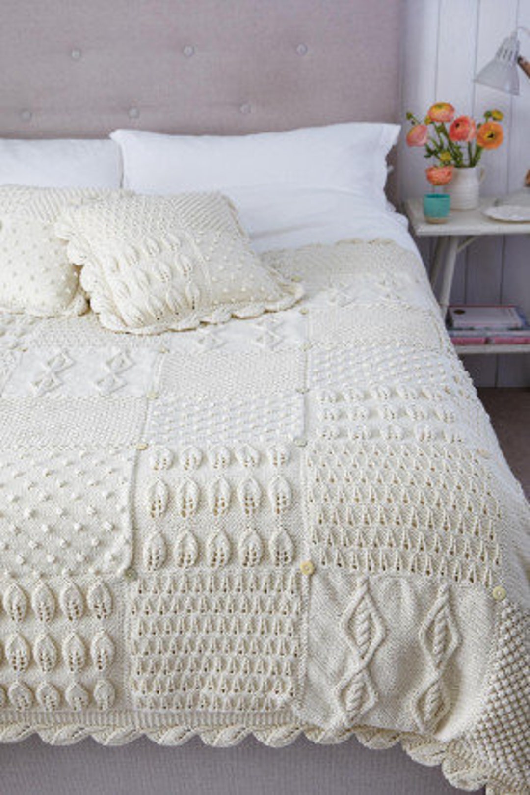 Patchwork Sampler Afghan Throw Blanket Bedspread Baby Blanket & Cushion ...