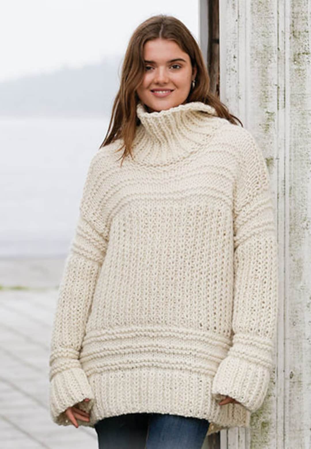 Woman Ladies Super Chunky Sweater Rib and High Collar Knitting Pattern ...