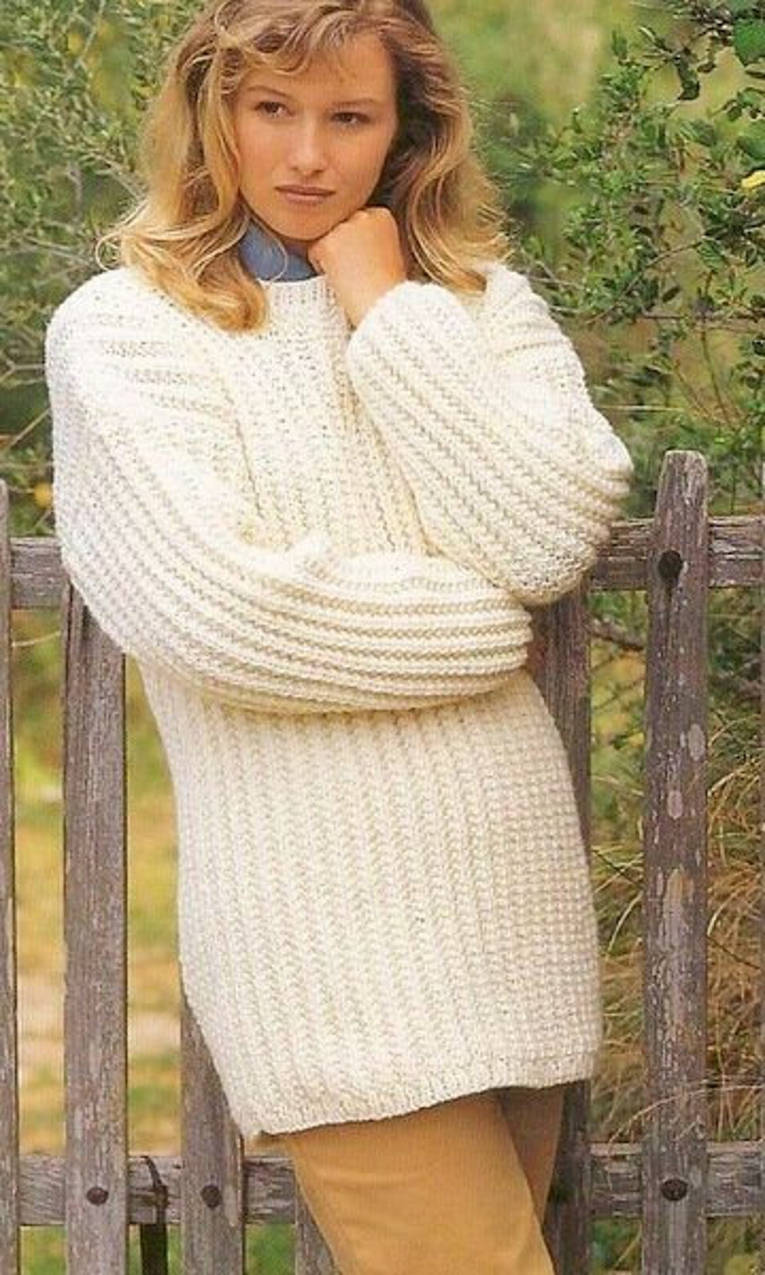 Women's Easy Chunky Fishermans Rib Long Sweater Round Neck 30" - 44 ...