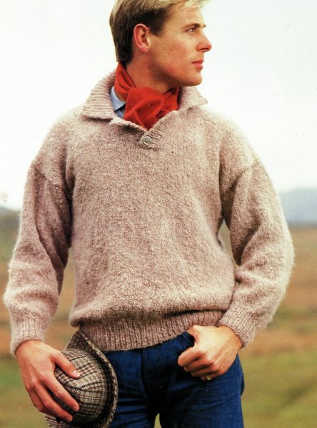 Easy Mens Plain Aran Button Neck Collar Sweater Drop Sleeve 32" - 44 ...