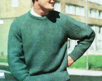 Men's Round Neck Classic Raglan Sweater Long Sleeve, Double Knitting ...
