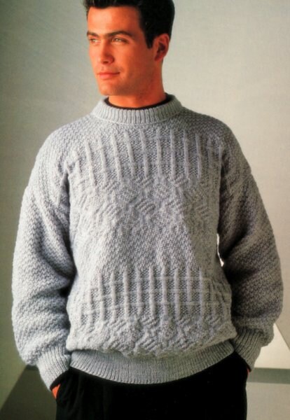 Mens Multi Textured Sweater Drop Sleeve 36" - 42" ~ DK Wool Knitting ...
