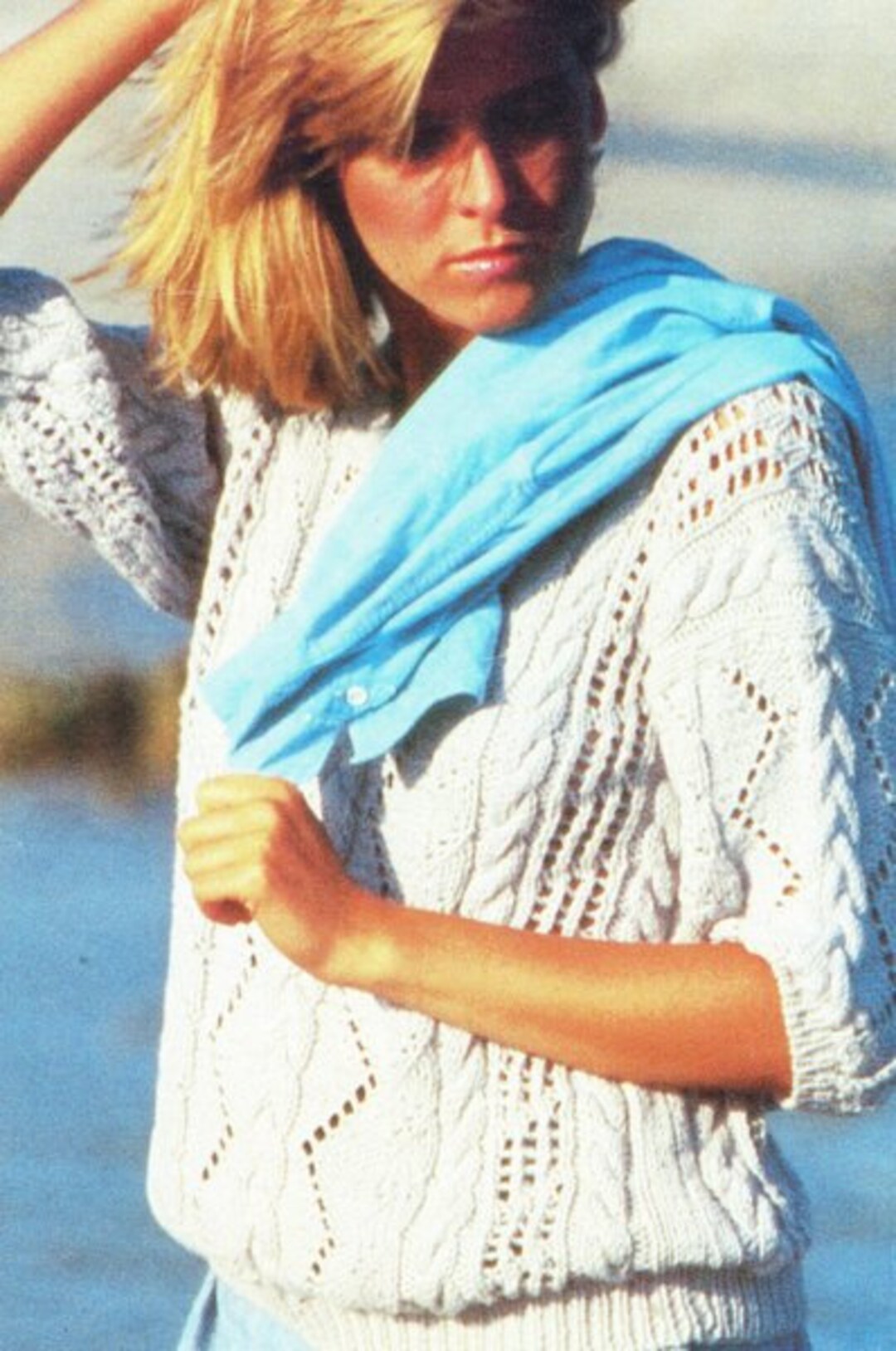 Womens Triple Cable Sweater Round Neck 87 - 92cm ~ Cotton DK 8 Ply ...