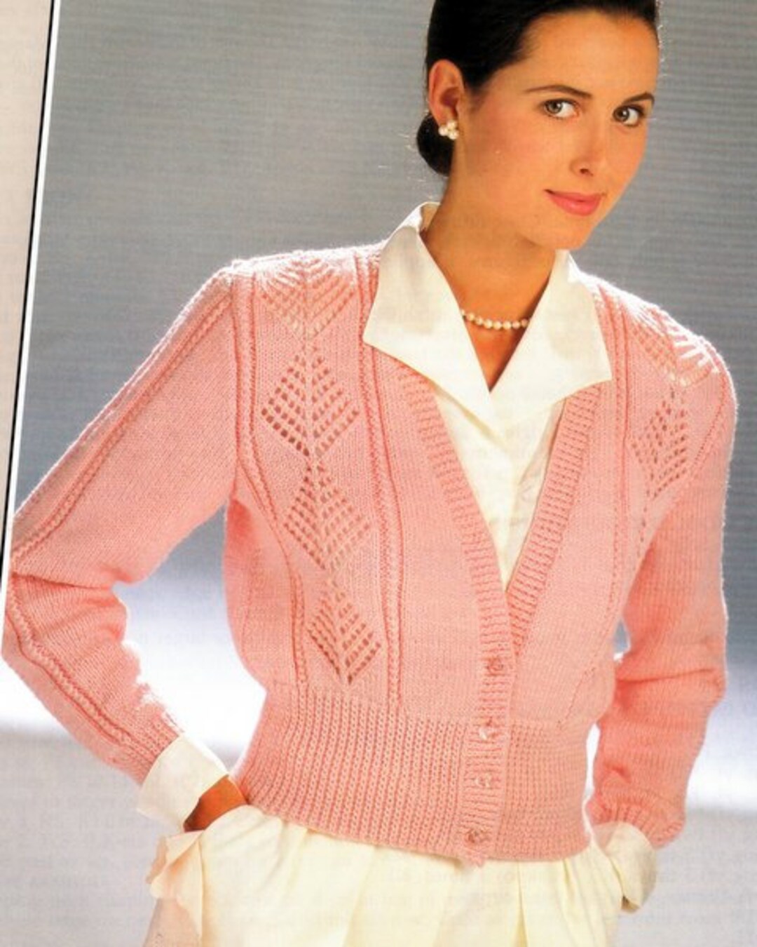 Lace Diamond Panel Cardigan V Neck Woman Ladies 34" - 40" ~ DK 8 Ply ...