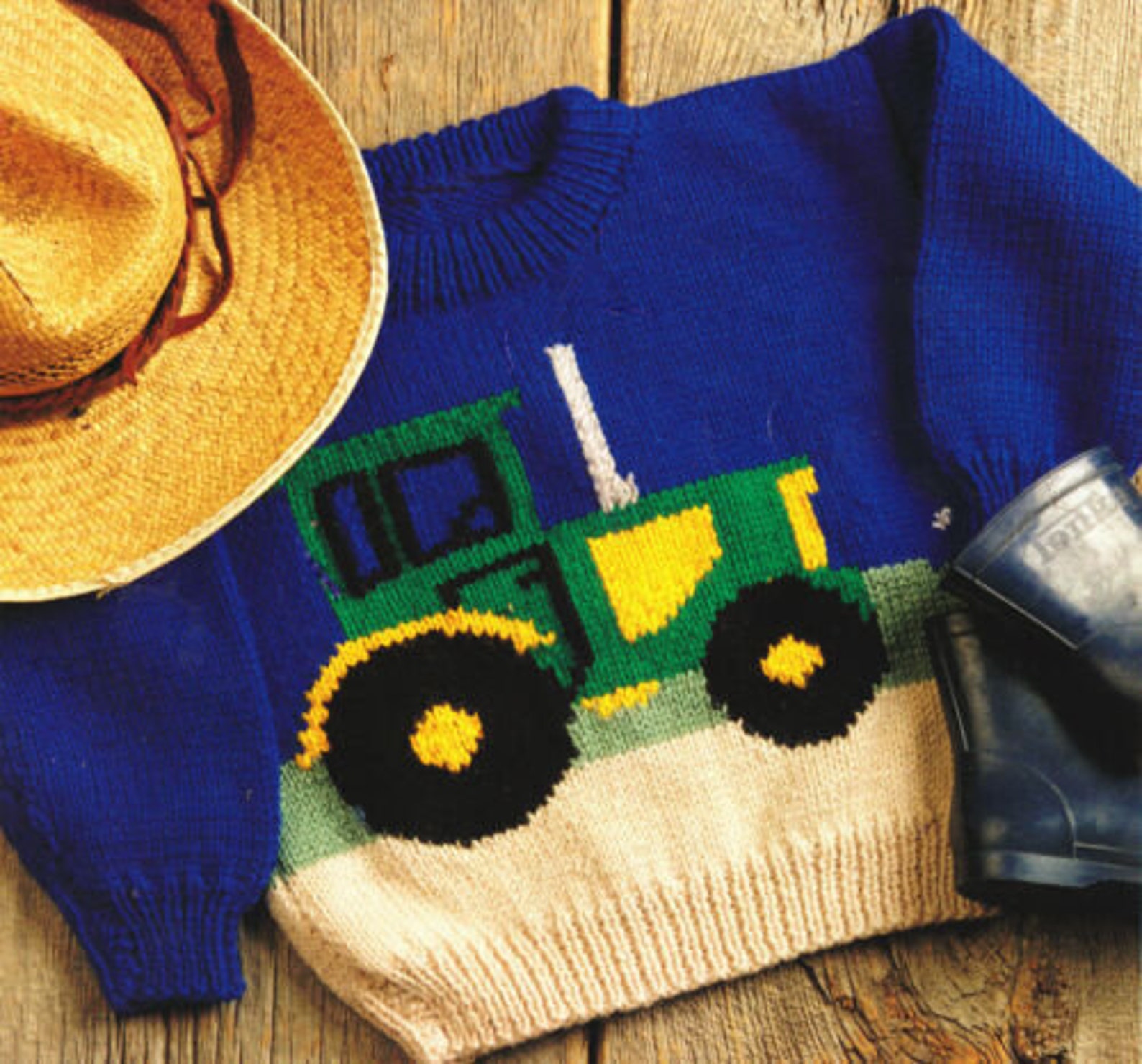 Tractor Farm Sweater Baby Children Knitting Pattern Aran Wool - Etsy
